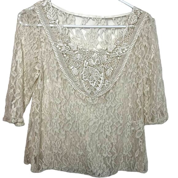 Vintage | Tops | Vintage 9s Cream Lace Crochet Sexy Sheer Layering Top ...